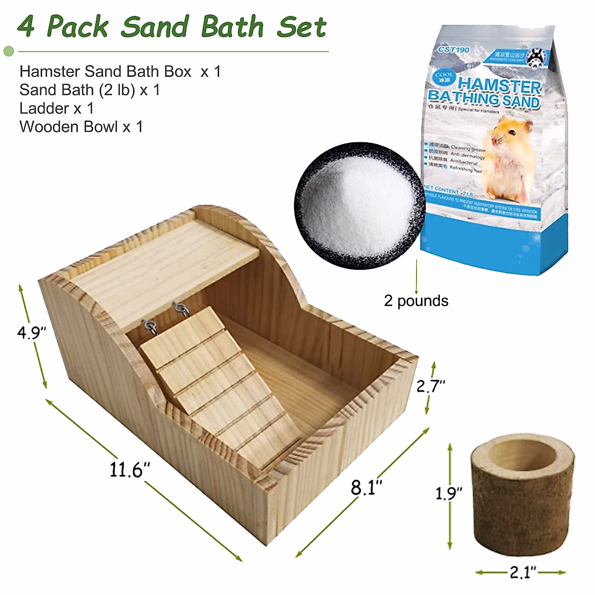 Hamiledyi Hamster Sand Bath Kit, Wooden Bathing Sand Container with Ladder Chinchilla Digging Sand Bathtub Small Animals Sandbox for Dwarf Syrian Mice Mouse Gerbils Hedgehog Lemming