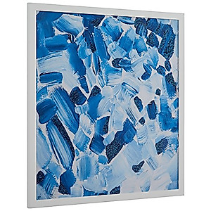 Amazon Brand – Stone & Beam Abstract Hues of Blue, White Wood Frame, 26" x 26"