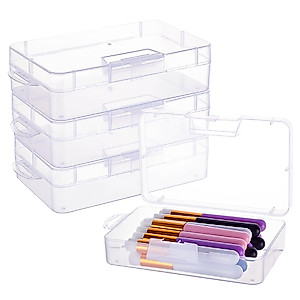 BENECREAT 4 Pack 5.5x3.5x1.5 Large Clear Plastic Box Container Clear Storage Organizer with Hinged Lid for Small Craft Accessories Office Supplies Clips