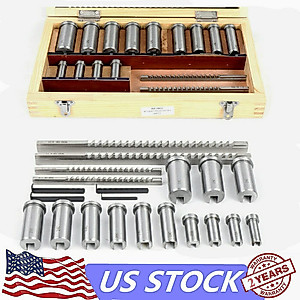 22 Pcs Keyway Broach Set in Fitted Box, Industrial Tools Metric Size Broaching Cutter Collared Bushing Shim Set W/ 4 Pcs Broach & 13 Collared Bushing & 5 Gaskets (US Stock)