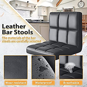 GUNJI Bar Stools Modern PU Leather Adjustable Barstools with Back Armless Hydraulic Kitchen Counter Height Swivel Bar Stool Set of 2 (Black)