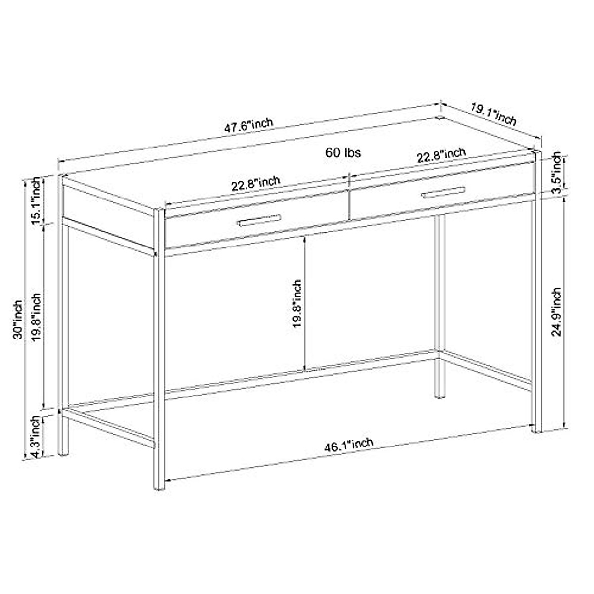 Caffoz 48" Writing Desk | Study Computer Desk | Brown Mahogany | Laptop PC Table Workstation with 2 Drawers for Home Office | Storage Space Saver