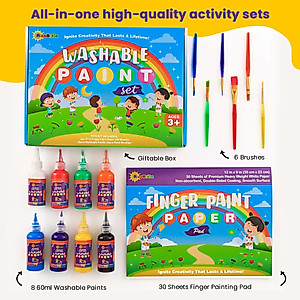 Kids Paint Washable Paint for Kids Non Toxic Paint for Toddlers Washable - Finger Paint Paper for Painting Kids Washable Paint Set Brushes | Toddler Paint Set for Kids Paint Set, Toddler Painting Set