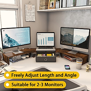 WESTREE Triple Dual Monitor Stand Riser with Drawer,Extra Large Adjustable for 2~3 Monitors,Solt for Phone & Tablet, Desktop Organizer Stand for Computer,Laptop,Printer,TV