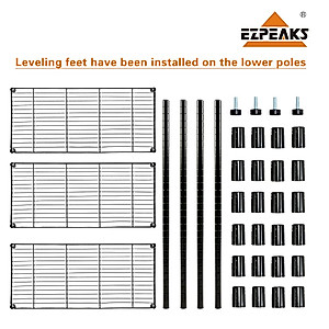 EZPEAKS 2-Pack 3-Shelf Shelving Unit with 3-Shelf Liners, 36" W X 16" D X 36" H Adjustable Rack, Steel Wire Shelves, Shelving Units and Storage for Laundry Bathroom Kitchen Pantry Closet, Black