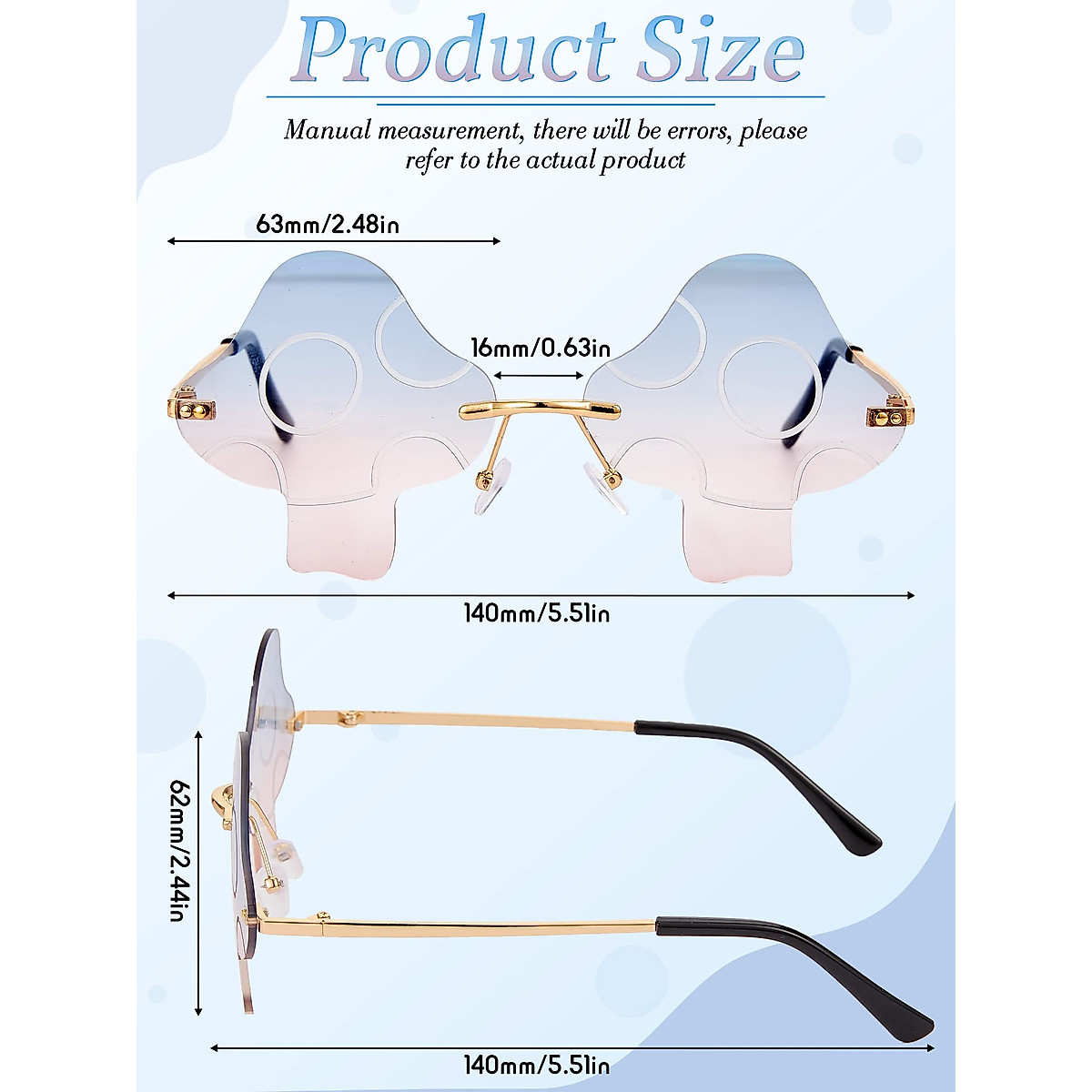 12 Pairs Mushroom Sunglasses Rimless Irregular Funny Mushroom Glasses Retro Trendy Prom Glasses for Women Mushroom Party Favor