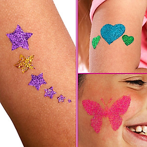 GirlZone Temporary Glitter Tattoos Kit for Girls, 33 Fun Pieces in 1 Sparkly Glitter Tattoos for Kids Kit, Easy to Apply and Remove Glitter Tattoo Kit for Kids Creative Playtime and Dress Up Parties