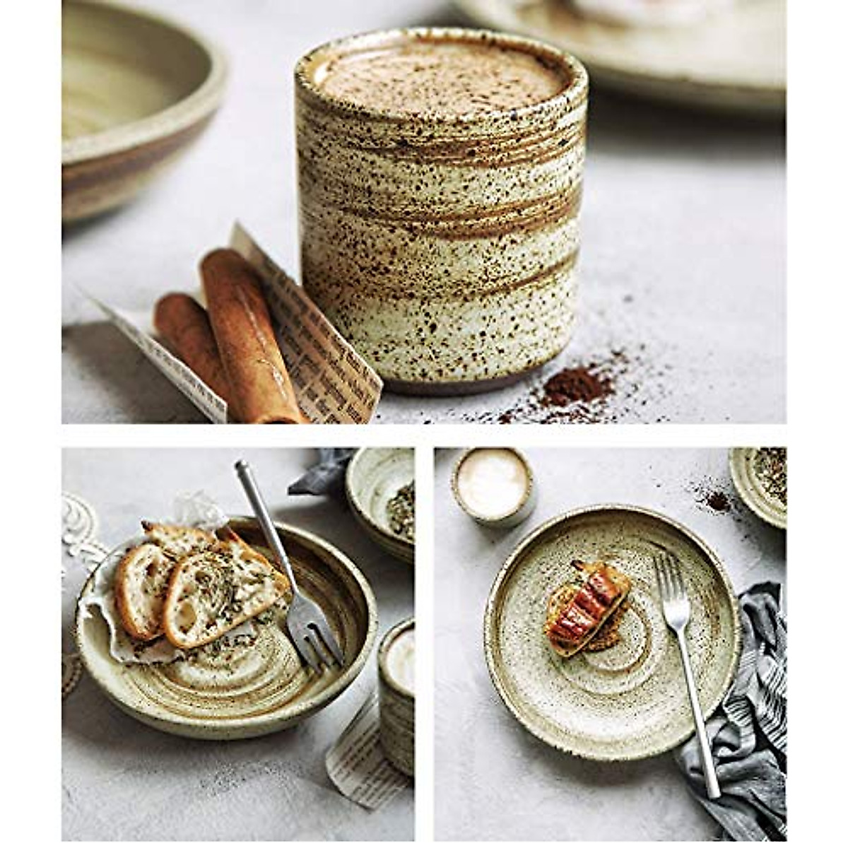 GagalU China Dinnerware Set,Dinner Plate Ceramics Dinnerware Set, Retro 26 Pieces Plate and Bowls Sets | Stoneware Matte Porcelain Dinner Set for Special Suitable for and Hotel,Din