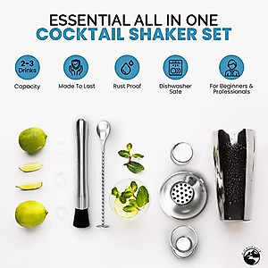 24oz Cocktail Shaker Set - Bar Tools Drink Shaker Built-in Cocktail Strainer, Muddler, Jigger, Mixing Spoon, Recipe Book – Martini Shaker / Drink Mixer-Bar Accessories / Bartender Kit for Home Bar Set