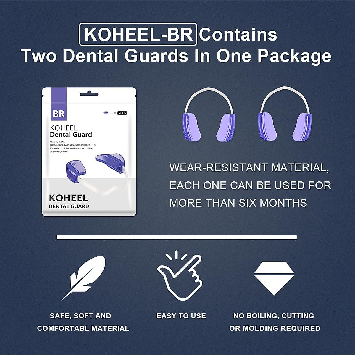 KOHEEL Adjustable Mouth Guard for Teeth Grinding and Clenching, No Boiling Night Guard, Stop Bruxism Dental Guard (2 Count)