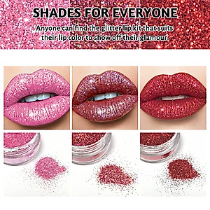 FREEORR 3 Colors Glitter Lip Kit, Diamond and Glitter Metallic Lip Powder with Lip Primer, Waterproof Long Lasting & Smudge Proof, Shimmer Sparkly Glitter Lip Cosmetic without Sticky Flake Off Set A