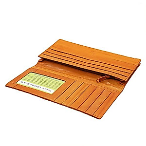Vidlea Genuine Eel Skin Wallet Diagonal Long Slim Fold Wallet Credit Card Holder Coin Purse (Orange)