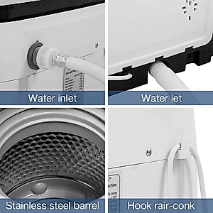 Portable Washing Machine Full-Automatic Washer and Spin Dryer 12lbs Capacity Compact 1.01 Cu.ft Laundry Washer Spin with Long Hose for Apartments Camping,White & Black