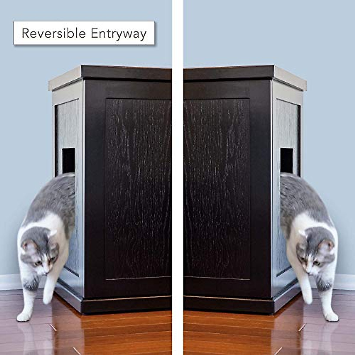 THE REFINED FELINE Cat Litter Box Enclosure Cabinet, Farmhouse, Black Espresso, Adjustable Levelers, XLarge, Hidden Litter Cat Furniture with Drawer