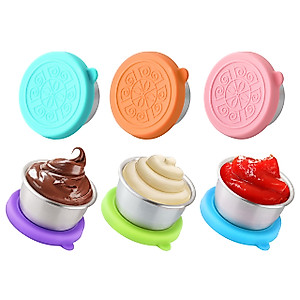 MONGSEW 6PCS Salad Dressing Container To Go, Small Condiment Containers with Leakproof Silicone Lids, Stainless Steel Condiment Containers for Lunch Bento Box, Work, School, Picnics (1.7oz each