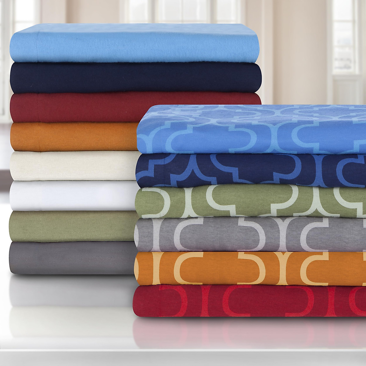 Superior Extra Soft Printed All Season 100% Brushed Cotton Flannel Trellis Bedding Reversible Duvet Cover Set - Light Blue Trellis, King/California King Size