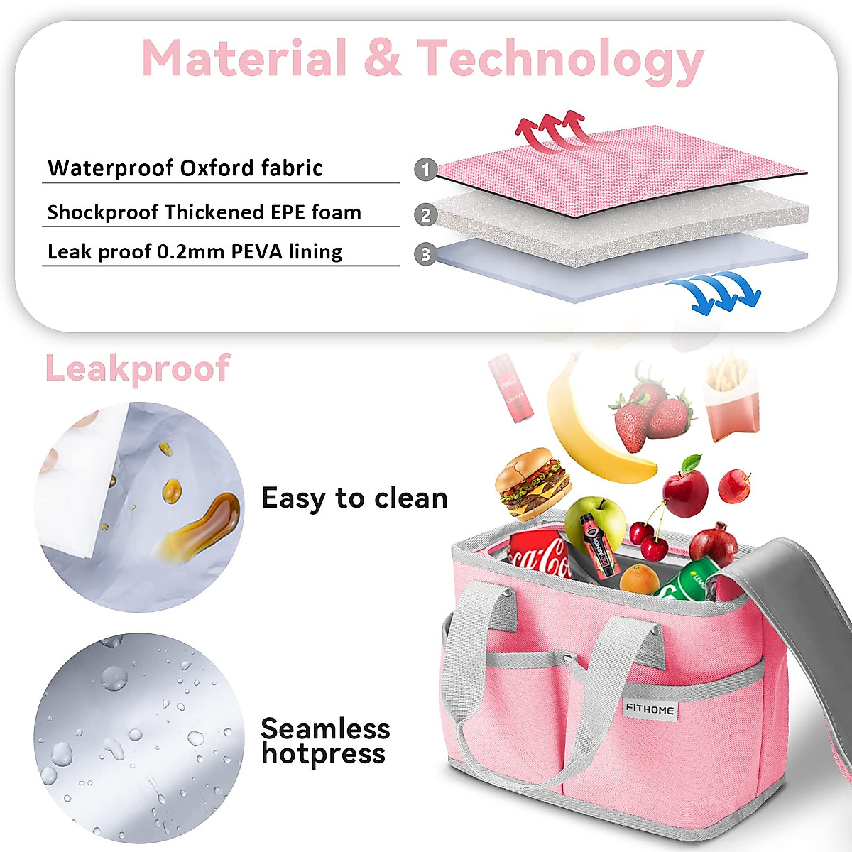 FITHOME Small Lunch Bag for Women & Men, Reusable Insulated Lunch Cooler Tote Bags, Leakproof Thermal Lunch Bag, Adult Durable Lunch Bag for Work