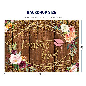 Allenjoy 7x5ft Pink Floral Graduation Backdrop Congrats Grad Flower Wood Board Class of 2023 Banner Background College Prom Party Supplies Decorations Event Decor Banner Portrait Photography Selfie