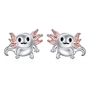 YAFEINI Axolotl Stud Earrings Sterling Silver Sea Creature Stud Earrings Tiny Earrings Animal Lover Cute Jewelry Gift