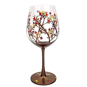 Autumn Tree Wine Glass - Fall Colors - Leaves of Red, Yellow, Orange - Hand Painted - Fall Leaf - 20 ounce