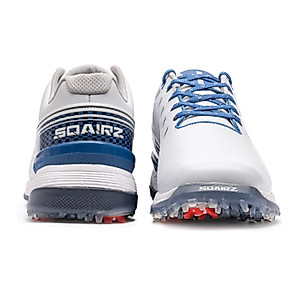 SQAIRZ Bold Men's Athletic Golf Shoes, New Golf Shoes, Designed for Balance & Performance, Replaceable Spikes, Waterproof, Golf Shoes Men with Spikes, Mens Golf Shoes, Golf Footwear White/Blue