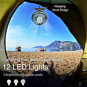 Camping Fan with LED Lights 7-Inch, Rechargeable 5000mAh Tent Fan Battery Operated/USB Personal Fan for Camping RV BBQ Travel Home Office Desk Indoor Outdoor...