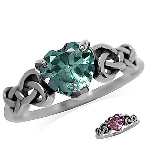 Silvershake Heart Shape Simulated Color Change Alexandrite 925 Sterling Silver Celtic Knot Ring Size 5