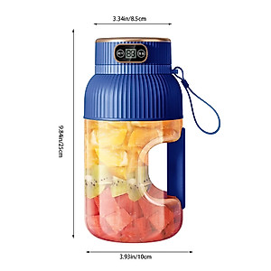 Multifunctional Portable Juicer Cup with Digital Display – 1200ML USB Rechargeable Blender for Smoothies, Shakes, and Gym/Travel Use (Blue,Single lid)