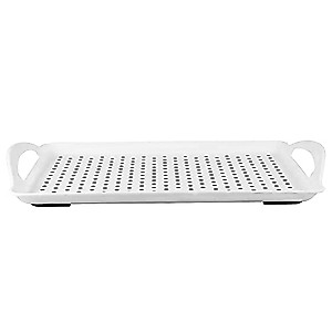 HEIHAK 4 Pack 16.5 x 11.4 x 1.6 Inches Plastic Serving Tray with Handles, Rectangle Non-Slip Food Serving Tray for Eating, Home, Restaurant, White