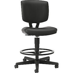 HON, Black Volt Leather Office Chair Sit-To-Stand Seating, Foot Ring, 250lb Max Weight With Wheels for Computer/Desk, Task Stool