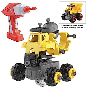 JOYIN 3 in 1 Take Apart RC Remote Control Truck Toy Combo Set and Remote Control Electric Drill, Including Fire Engine, Construction Truck, and Garbage Truck/Waste Management Recycling Truck