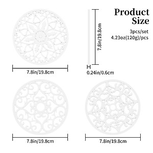 Nstezrne Trivets for Hot Dishes, Silicone Hot Pads for Kitchen Counter, Trivets for Hot Pots and Pans, Multi Purpose Heat Resistant Mats for Table and Countertops, Silicone Trivet Mat Set 3 White