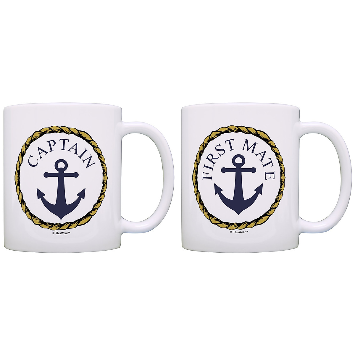 Captain and First Mate Couples Sailing Nautical Mug Bundle 2 Pack 11oz Ceramic Coffee Mugs Set