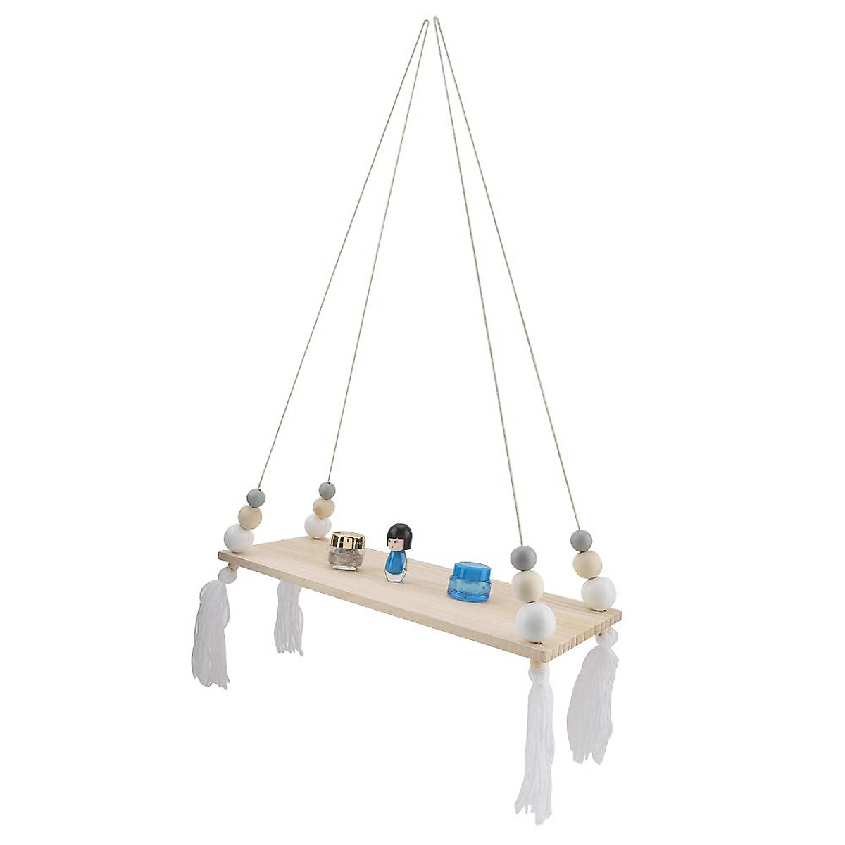 Hanging Wood Floating Shelves Nordic Wall Hanging Shelf Swing Wall Storage Shelf for Living Room Bedroom, [White Gray]