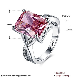 DUANMEINAD Swarovski Crystal Rings For Women Size 6-9 - White Gold Plated Pink Zircon Ring (7)