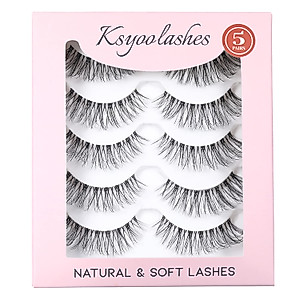 KSYOO Long Natural Lashes with Clear Band Lashes Wispy,10-18mm Cat Eye Lashes D Curl Strip Lashes That Look Like Extensions,3D Natural Fluffy Faux Mink False Eyelashes Natural Look