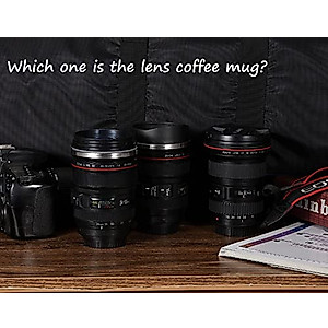 DEEXITO Camera Lens Coffee Mugs,Stainless Steel Lens Cups with Four-leaf Clover Spoon,Ideal Gifts for Photographers Sweeties Men Women Birthday Xmas