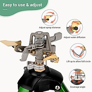 Tripod Sprinklers for Yard, Yumatum Lawn Sprinkler with 360 Degree Large Area Irrigation, Heavy Duty Adjustable Height from 16”-37”, 3/4 Inch Connector Sprinkler for Lawn/Yard/Garden, 1 Pack