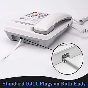 KINXIYU Phone Cord 15FT, Landline Telephone Cable with RJ11 Plug, Includes Telephone Inline Coupler RJ11 Splitter and 10pcs Cable Clips(White)