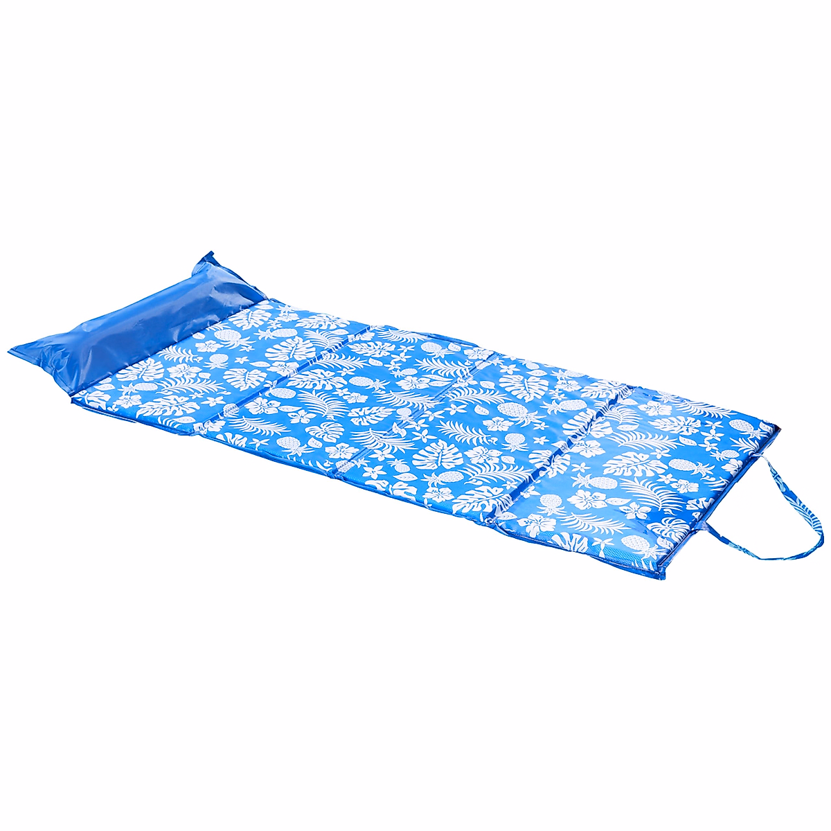 Aqua 3-in-1 Fold and Go Pool Float, Mat and Lounge, Padded Mat for Land or Water with Carry Strap, Blue Pineapple Hibiscus