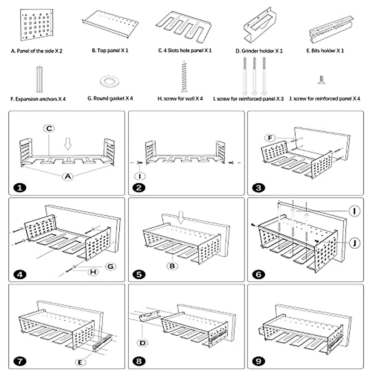 Riuog Power Tool Organizer, Removable combination Design Power Tool Holder,Heavy Power Tool Wall Mount Holder,Cordless drill Power Tool Shelf for Garage and Tool Room