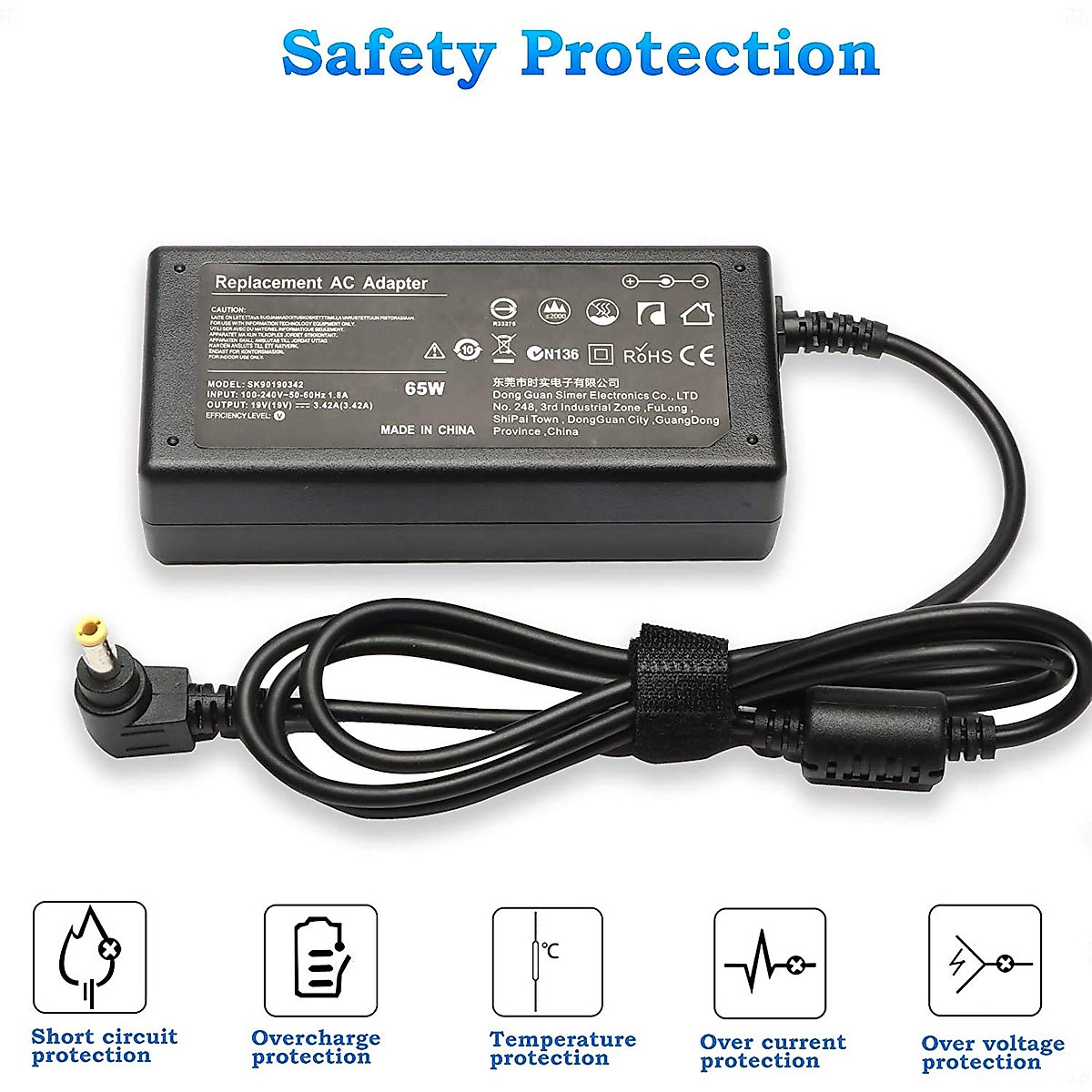 AC Adapter Charger for Toshiba Satellite Radius P55W-B5220, P55W-B5224; Toshiba Satellite C55-B5100, C75D-B7100, C55T-B5349; Toshiba Satellite E45-B4100, E45T-B4106, E45T-B4204