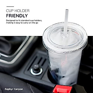 Zephyr Canyon 32oz Clear Tumblers with Lids and Straws - Clear Double Wall Tumbler - BPA Free - Insulated Acrylic Cups for Hot & Cold Drinks - Spill-Proof Reusable Iced Coffee Cup (4 Pack)