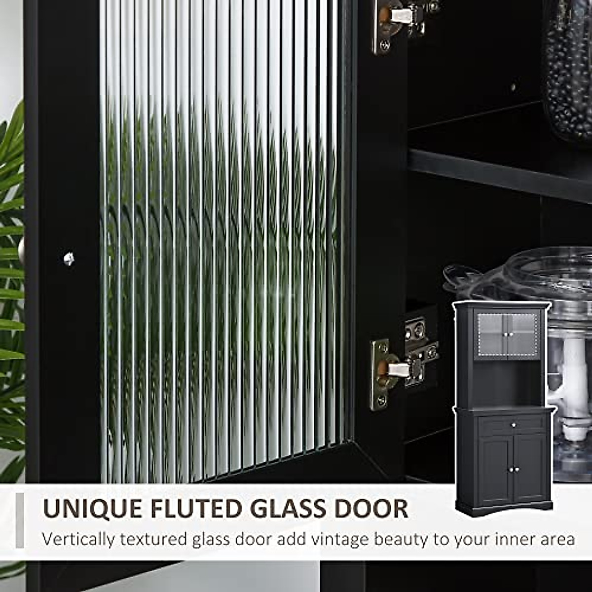 HOMCOM 71" Traditional Freestanding Kitchen Buffet with Hutch, Pantry Cabinet with 4 Doors, 3-Level Adjustable Shelves, and 1 Drawer, Black