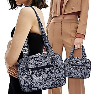 Lost Deer Bible Covers Adjustable Shoulder Straps Scripture Book Case Bags for Women, Black Floral Quilted Cotton Cloth Bible Case Extra Large 11.3x8.3x2.7 Inches