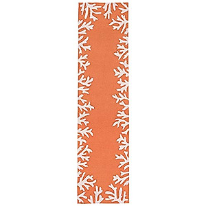 Liora Manne Capri Indoor / Outdoor Rug - Nautical Rug, Coastal Beach Theme , Tropical Decor, Comfortable & Durable, UV Stabilized, Stain Resistant Rug, Coral Border Orange, 2' x 5'