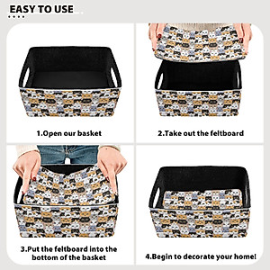 Emelivor Cute Cats Storage Basket Bins Set (2pcs) Felt Collapsible Storage Bins with Fabric Rectangle Baskets for Organizing for Kids Toys Pet Toy Books Clothes Closet Cabinet Organise