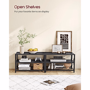 VASAGLE TV Stand, TV Console for TVs Up to 70 Inches, TV Table, 63 Inches Width, TV Cabinet with Storage Shelves, Steel Frame, for Living Room, Bedroom, Black with Wood Grain ULTV095B22