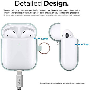 elago Silicone Case with Keychain Compatible with Apple AirPods 2 Wireless Charging Case, Front LED Visible, Anti-Slip Coating Inside, Premium Silicone [Baby Mint]