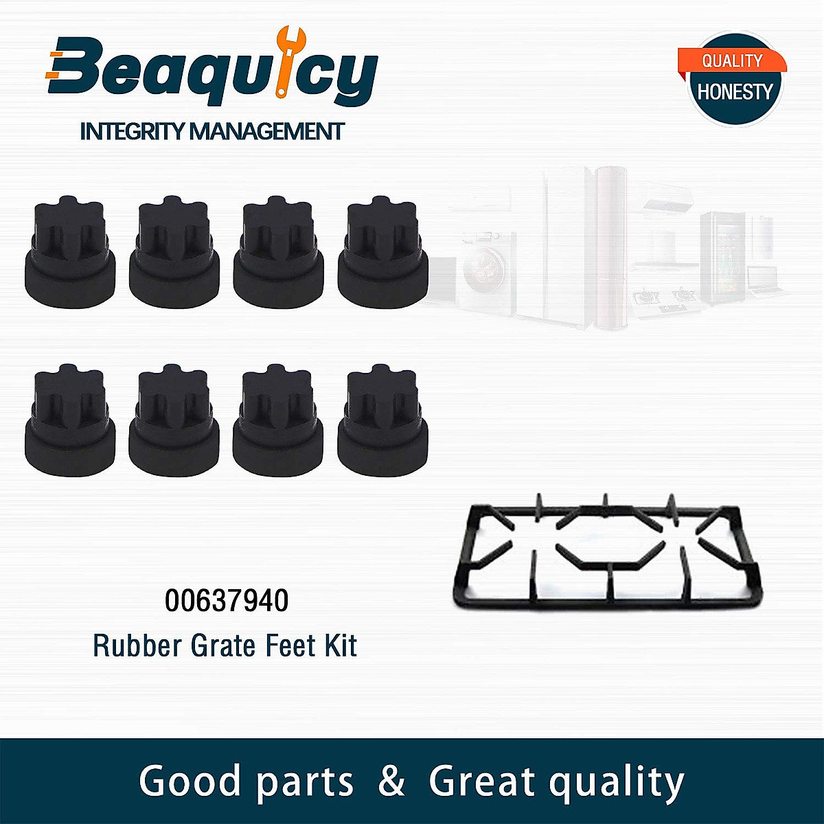 8Pcs 00618112 00637940 Rubber Grate Feet Part by Beaquicy - Replacement for Thermador, Bos-ch Gas Range/Cooktop - Replaces 00617174, 617174, 00618112, 618112, 1999626, AH3478553, EA3478553, PS3478553